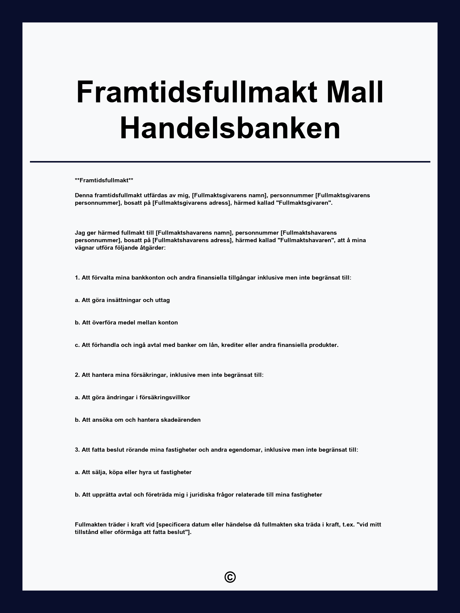 Framtidsfullmakt Mall Handelsbanken - Mall | Exempel